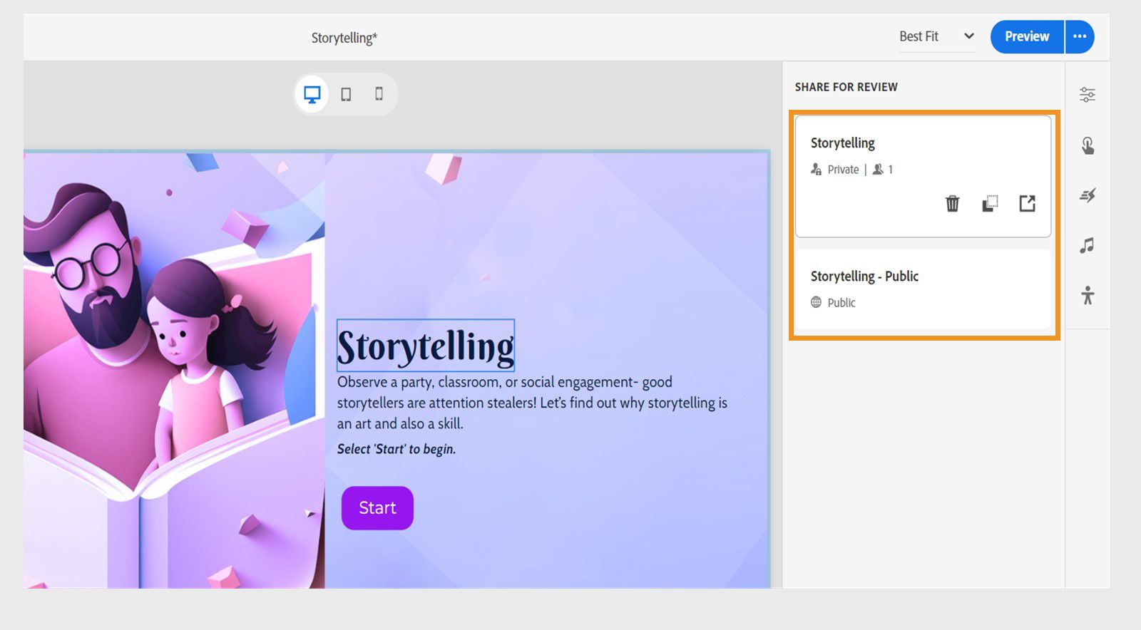 Share a Captivate project for review